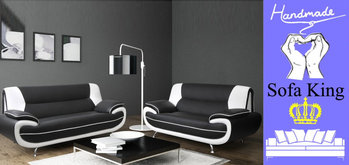 Bari 3 +2 Seater Sofa Set Black-White Leather