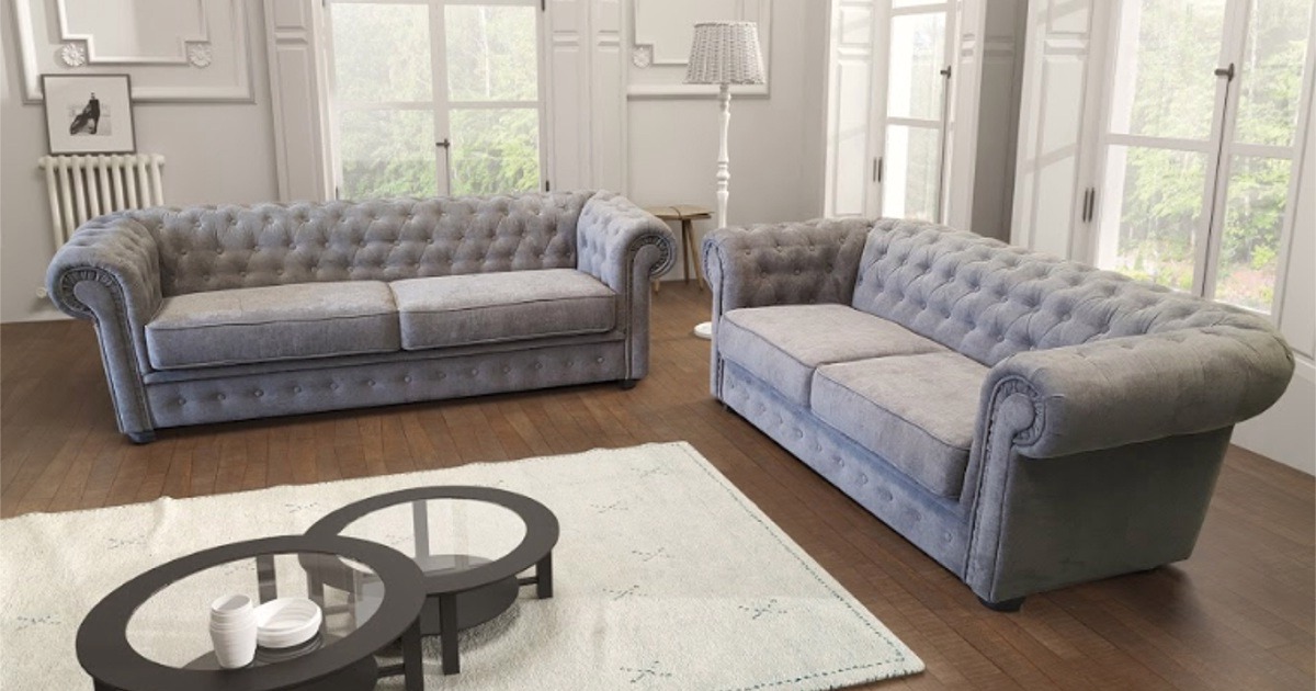 Chesterfield Silver 3 Seater Sofa